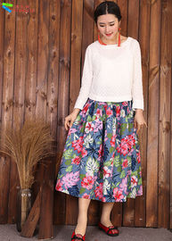 Autumn Breathable Chinese Long Skirts Flower Printed For 18-60 Years Old