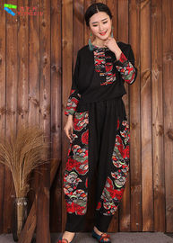 Chinese Style Womens Linen Suits Clothing Black Blouse And Pants Casual Suit