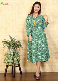 O Neck Floral Print Cotton Long Sleeve Dress Thick Thickness , 0.3kg Weight