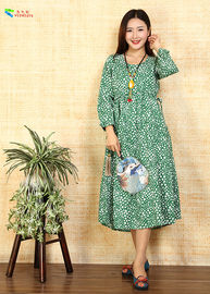 O Neck Floral Print Cotton Long Sleeve Dress Thick Thickness , 0.3kg Weight