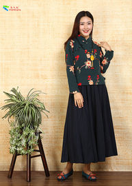 Embroidery Green Cotton Cheongsam Blouse Casual / Formal Style For Ladies