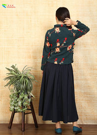 Embroidery Green Cotton Cheongsam Blouse Casual / Formal Style For Ladies