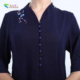 Dark Blue Qipao Inspired Dress , Elegant Cheongsam Evening Party Gown For Ladies