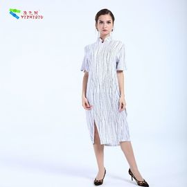 Adults Chinese White Cheongsam Dress Line Pattern With 100% Cotton Material