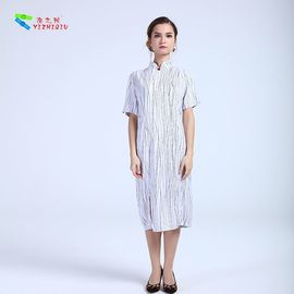 Adults Chinese White Cheongsam Dress Line Pattern With 100% Cotton Material