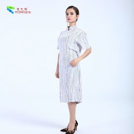 Adults Chinese White Cheongsam Dress Line Pattern With 100% Cotton Material
