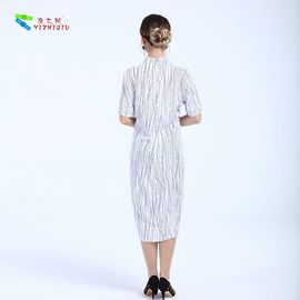 Adults Chinese White Cheongsam Dress Line Pattern With 100% Cotton Material