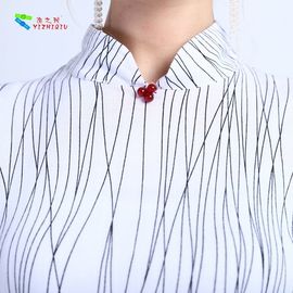 Adults Chinese White Cheongsam Dress Line Pattern With 100% Cotton Material
