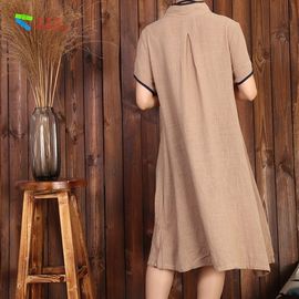 Tea Color Chinese Dress Cheongsam 100% Cotton Material For Daily Wear