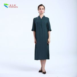 Pure Color Cotton Chinese Dress Cheongsam One Piece Dress For Daily Wear