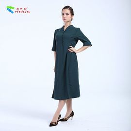 Pure Color Cotton Chinese Dress Cheongsam One Piece Dress For Daily Wear