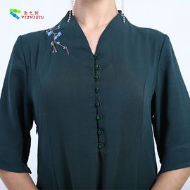 Pure Color Cotton Chinese Dress Cheongsam One Piece Dress For Daily Wear