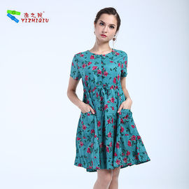 Knee Length Short Cotton Summer Dresses Flower Pattern Printing , None Decoration