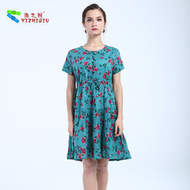 Knee Length Short Cotton Summer Dresses Flower Pattern Printing , None Decoration