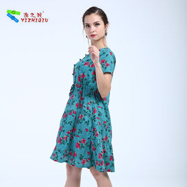 Knee Length Short Cotton Summer Dresses Flower Pattern Printing , None Decoration