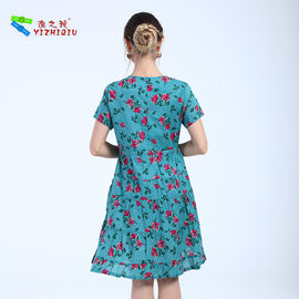 Knee Length Short Cotton Summer Dresses Flower Pattern Printing , None Decoration