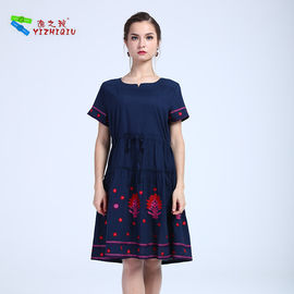 Breathable Embroidered Cotton Dress / Midi Dresses Floral Pattern Type