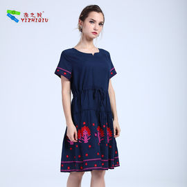 Breathable Embroidered Cotton Dress / Midi Dresses Floral Pattern Type