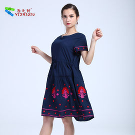 Breathable Embroidered Cotton Dress / Midi Dresses Floral Pattern Type