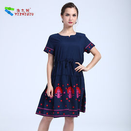Breathable Embroidered Cotton Dress / Midi Dresses Floral Pattern Type