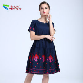 Breathable Embroidered Cotton Dress / Midi Dresses Floral Pattern Type