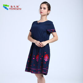 Breathable Embroidered Cotton Dress / Midi Dresses Floral Pattern Type