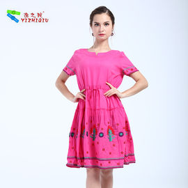 Comfortable Fashion Pure Color Embroidered Cotton Dress Odm Waist For Mother