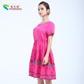 Comfortable Fashion Pure Color Embroidered Cotton Dress Odm Waist For Mother