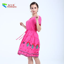 Comfortable Fashion Pure Color Embroidered Cotton Dress Odm Waist For Mother