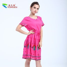 Comfortable Fashion Pure Color Embroidered Cotton Dress Odm Waist For Mother