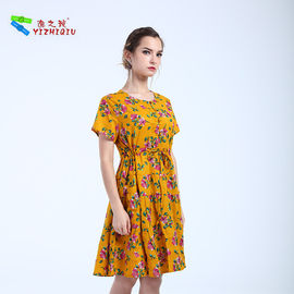 High Waist Style Short Cotton Summer Dresses O Neck Neckline With Pocket