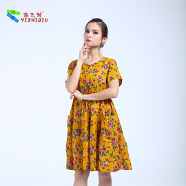 High Waist Style Short Cotton Summer Dresses O Neck Neckline With Pocket