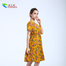 High Waist Style Short Cotton Summer Dresses O Neck Neckline With Pocket