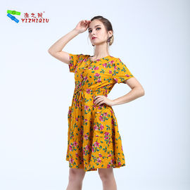 High Waist Style Short Cotton Summer Dresses O Neck Neckline With Pocket