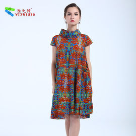 Elegant Cotton Short Frock Dress Stand Neckline Environmentally Friendly