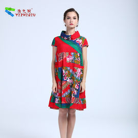 Women'S Short Sleeve Summer Dresses , Stand Neckline Short Red Summer Dress