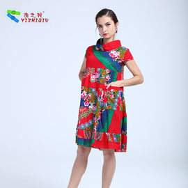 Women'S Short Sleeve Summer Dresses , Stand Neckline Short Red Summer Dress