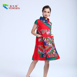 Women'S Short Sleeve Summer Dresses , Stand Neckline Short Red Summer Dress