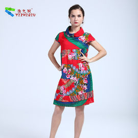 Women'S Short Sleeve Summer Dresses , Stand Neckline Short Red Summer Dress