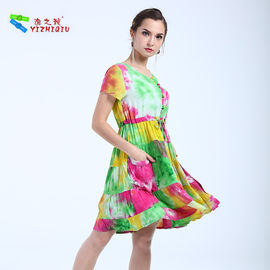 Trendy Flower Printed Short Cotton Summer Dresses Optional Pattern Custom Size