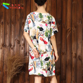 Chinese Sexy Design Short Cotton Summer Dresses Short Sleeve , Ink Painting Pattern