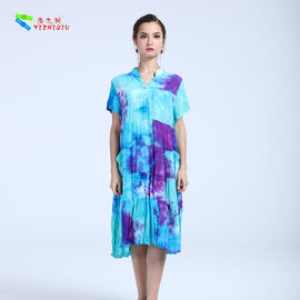 Blue Long Cotton Casual Dresses Natural Waistline For Women Eco Friendly
