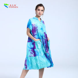 Blue Long Cotton Casual Dresses Natural Waistline For Women Eco Friendly