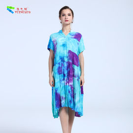 Blue Long Cotton Casual Dresses Natural Waistline For Women Eco Friendly