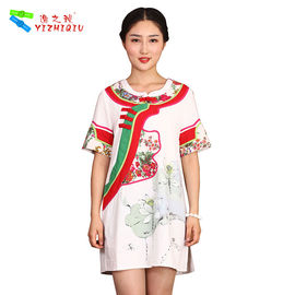 Floral Pattern Sexy Short White Cotton Dress Straight Silhouette For Ladies
