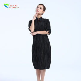 Washable Black Chinese Dress Cheongsam With Mandarin Collar Neckline
