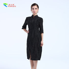 Washable Black Chinese Dress Cheongsam With Mandarin Collar Neckline