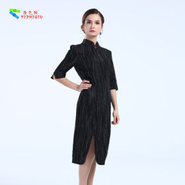 Washable Black Chinese Dress Cheongsam With Mandarin Collar Neckline