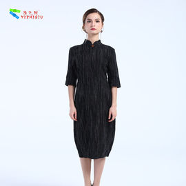 Washable Black Chinese Dress Cheongsam With Mandarin Collar Neckline