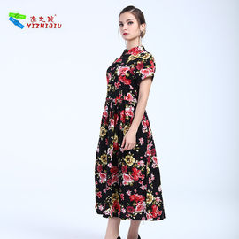 YIZHIQIU Custom A-Line Floral Print Long Black Dress
